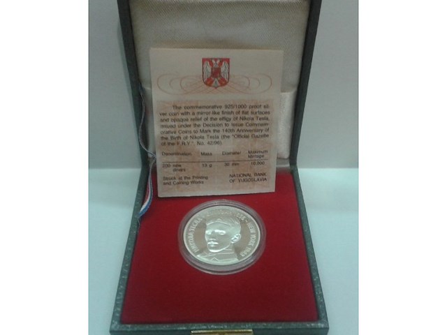 JUGOSLAVIJA 200 Novih dinara 1996 srebro 925/1000