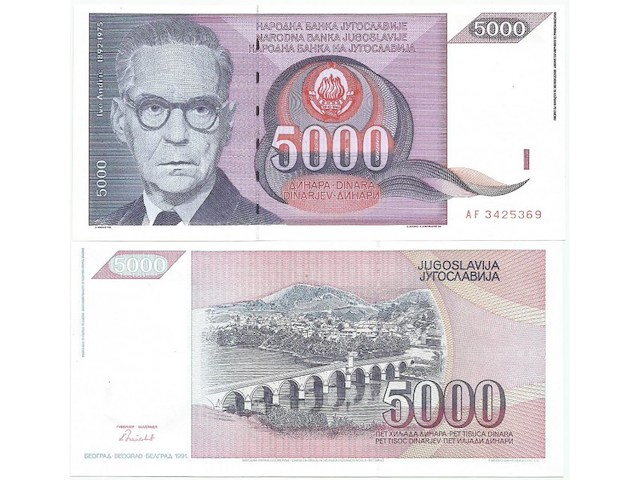 Jugoslavija 5000 dinara 1991. UNC ST-138/P-111