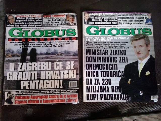 Dva broja hrvatskog časopisa Globus iz 1997.godine