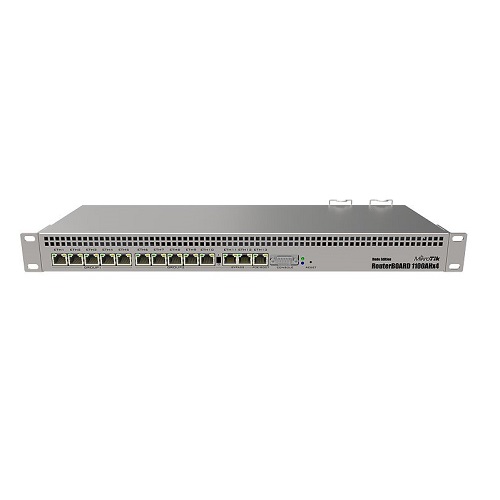 MikroTik RB1100AHx4 ruter sa 13 Gigabit 10/100/1000Mb/s LAN/WAN, Quad core CPU 1.4GHz , Ipsec accelerator, 1GB RAM, PoE in 802.3af/at, dual redundant power supplies, 19" rack, ROS L6