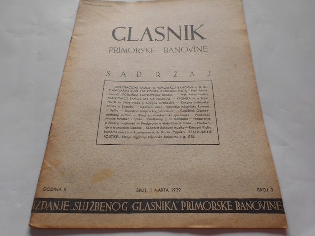 Glasnik primorske banovine, Split, 3/1939