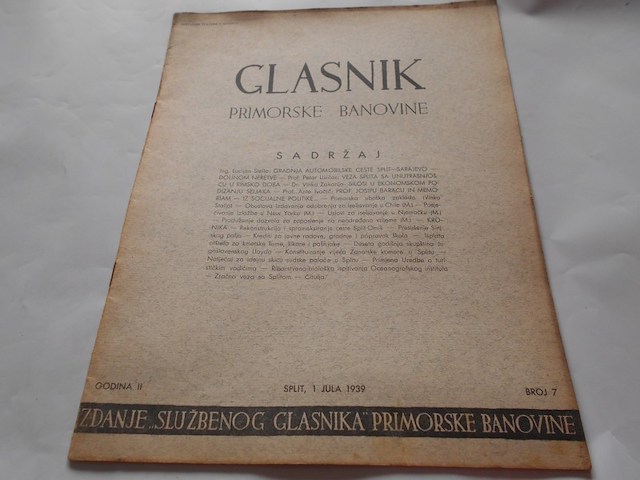 Glasnik primorske banovine, Split, 7/1939