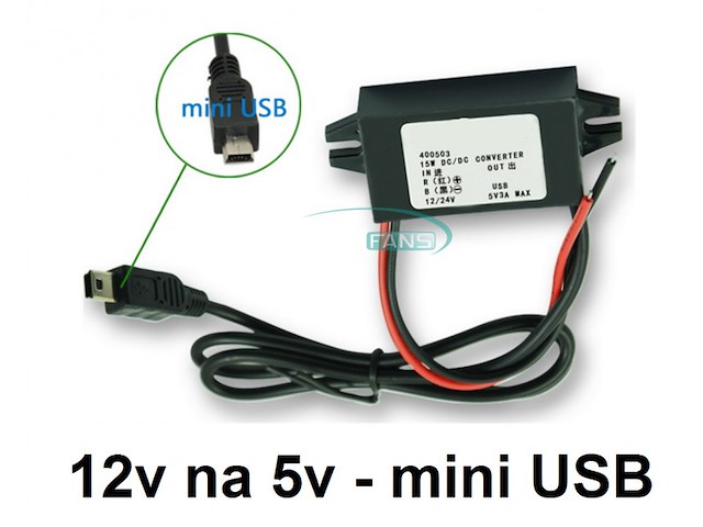 Inverter 12V na 5V DC - 3A sa mini USB izlazom