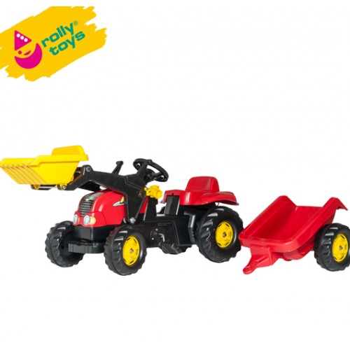 Traktor na pedale sa prikolicom i utovarivačem Rolly Kid-X crveni