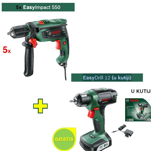 Vibraciona bušilica Bosch EasyImpact 550 5 kom + 1xEasyDrill 12 (u kutiji) GRATIS