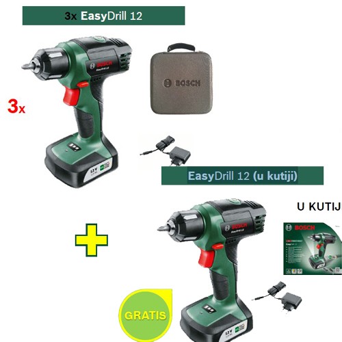 Aku bušilica Bosch EasyDrill 12 3 kom + EasyDrill 12(u kutiji) GRATIS