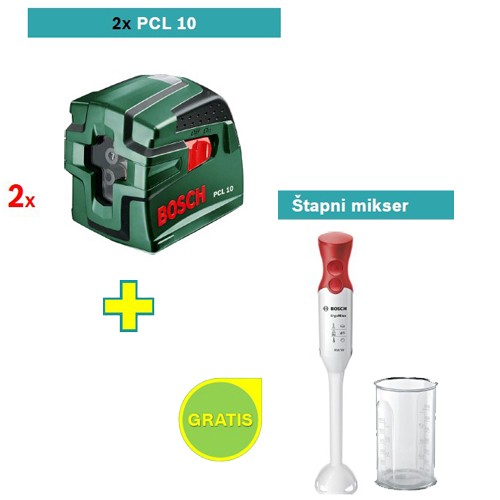 Laser za ukrštene linije Bosch PCL 10 2KOM + Bosch štapni mikser GRATIS