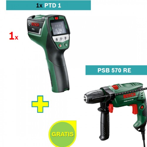 Detektor temperature i vlažnosti PTD 1 + Bosch PSB 570 RE Vibraciona bušilica