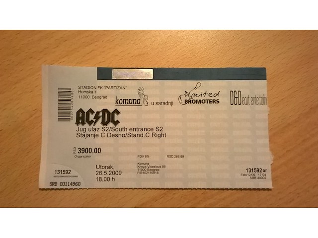 Ulaznica AC/DC 26.05.2009.
