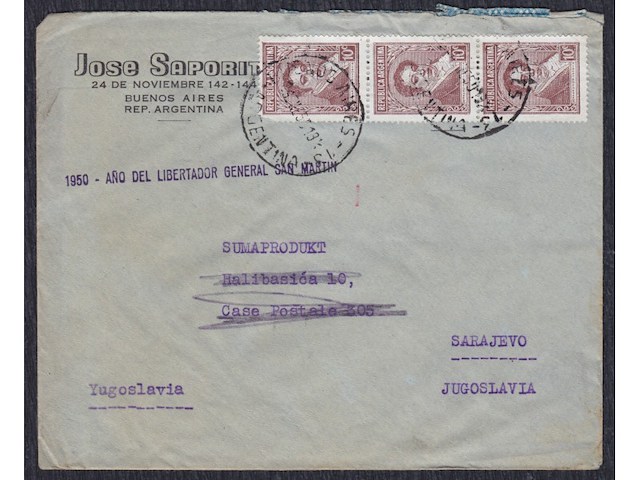 Argentina 1950 Pismo upućeno za Sarajevo