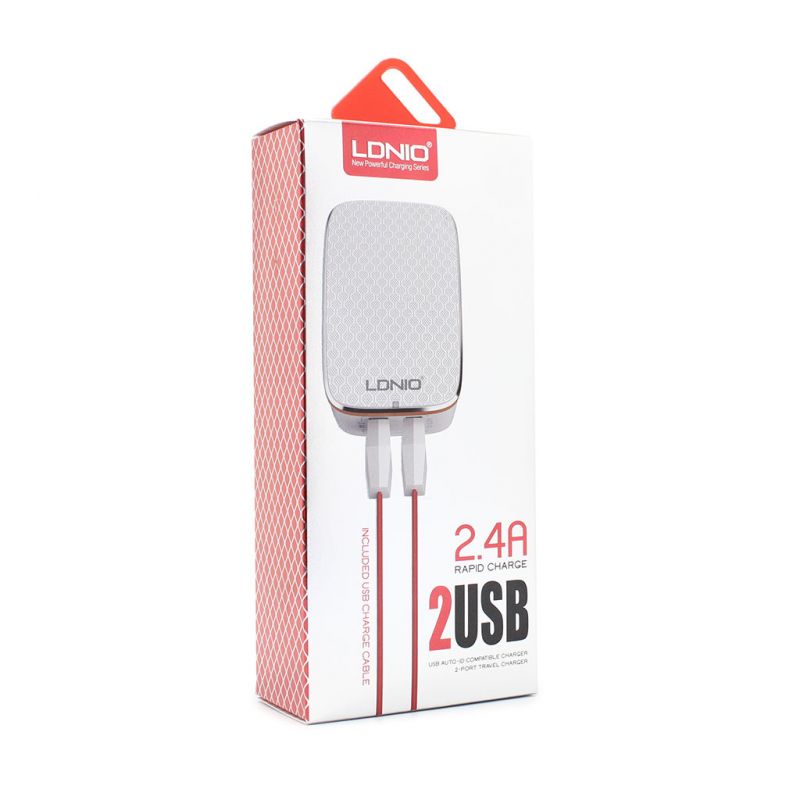 Kucni punjac LDNIO A2204 2xUSB 5V 2.4A sa iPhone 6/6S kablom beli