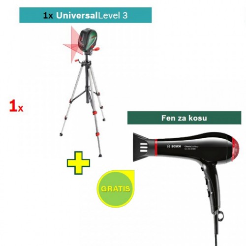 Laser za ukrštene linije Universal Level 3 + Fen za kosu