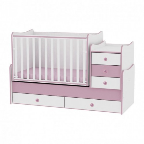 Krevetac za bebu drveni Maxi Plus roze beli