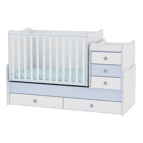 Krevetac za bebu drveni Maxi Plus plavo beli
