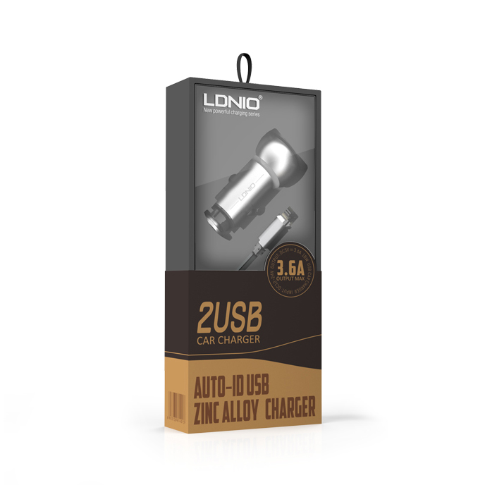 Auto punjac LDNIO C401 dual USB 3.6A sa iPhone 6/6S kablom srebrni