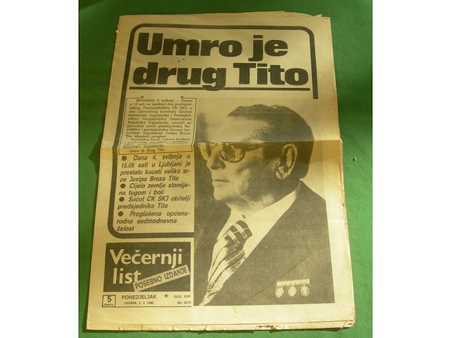 Večernji list, posebno izdanje, Tito, 5. maj 1980.