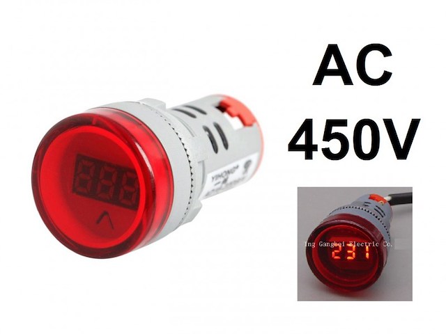 Voltmetar AC 60-450V crveni displej - 22mm