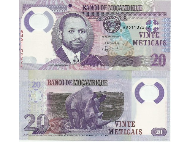 Mozambique 20 meicais 2017. UNC polimer