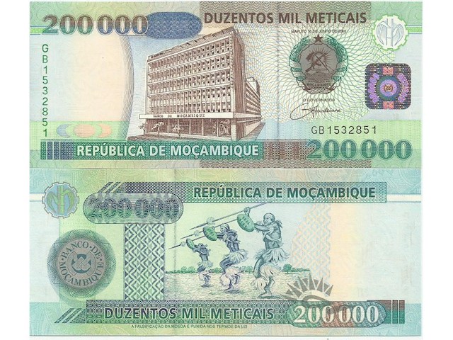 Mozambique 200.000 meticais 2003. UNC