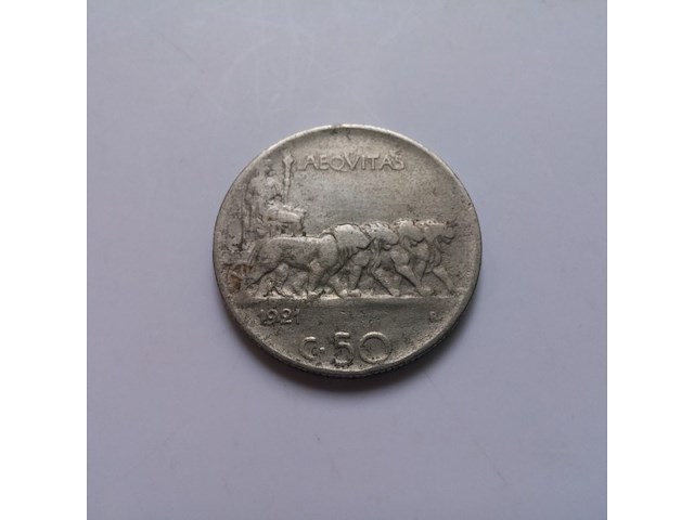 Italija 50 centisimi 1921 - Nazubljena ivica Retko