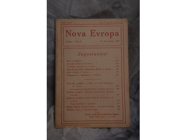 Nova Evropa - knjiga I, broj 9 / 1920.