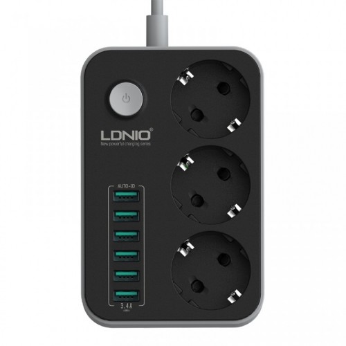 Produžni Kabl LDNIO SE3631 3 EU Plug + 6 USB plug Max 2500W 1.6M Black