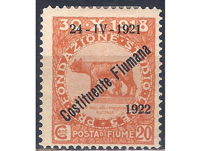 1922 - FIUME sa pretiskom 20 cent MH