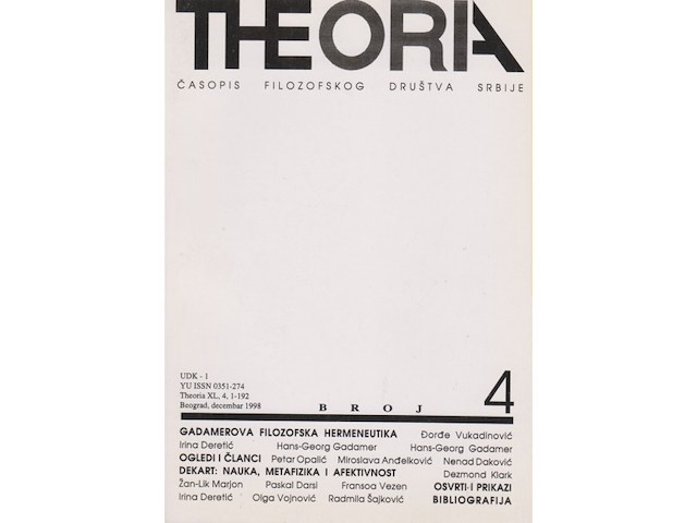 Theoria 4 / DEKART: NAUKA, METAFIZIKA I AFEKTIVNOST....