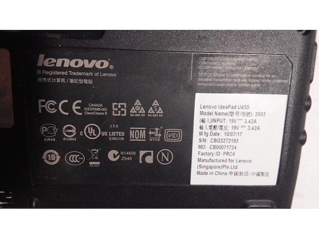 Lenovo IdeaPad U450 - Donji deo kucista