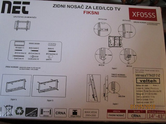 ZIDNI NOSAC ZA LED i LCD TV - NOVO ekran od 14 do 43