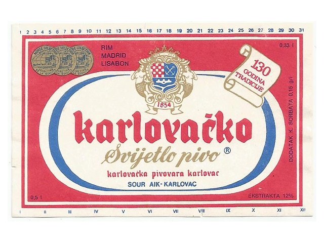 KARLOVACKO SVIJETLO PIVO etiketa