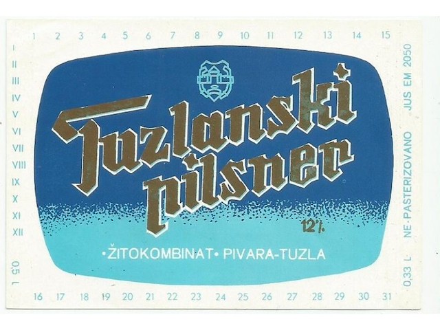 Tuzlanski Pilsner stara pivska etiketa