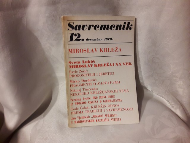 Savremenik 12 decembar 1978 Miroslav Krleža