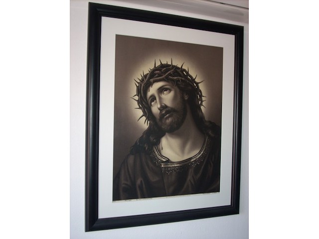 ISUS HRIST `Ecce Homo`stari zastakljen print 68 x 55 cm