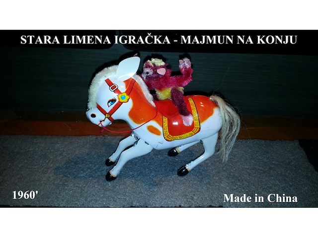 Stara limena igračka - Majmun na konju 1960` - RARITET