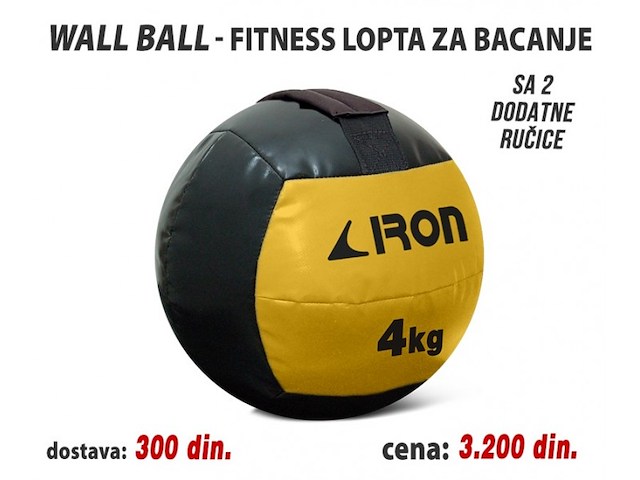 Wall Ball - Fitnes lopta za bacanje 4kg sa 2 ručice