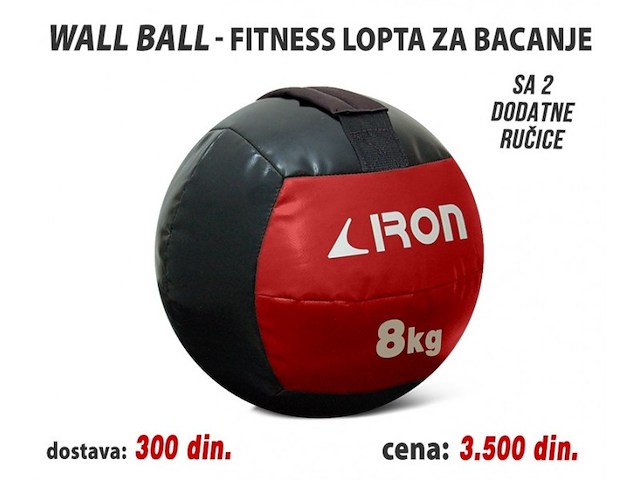 Wall Ball - Fitnes lopta za bacanje 8kg sa 2 ručice