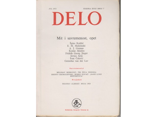 Delo 7/1972 - MIT I SAVREMENOST, OPET - perfekTTTTTTT