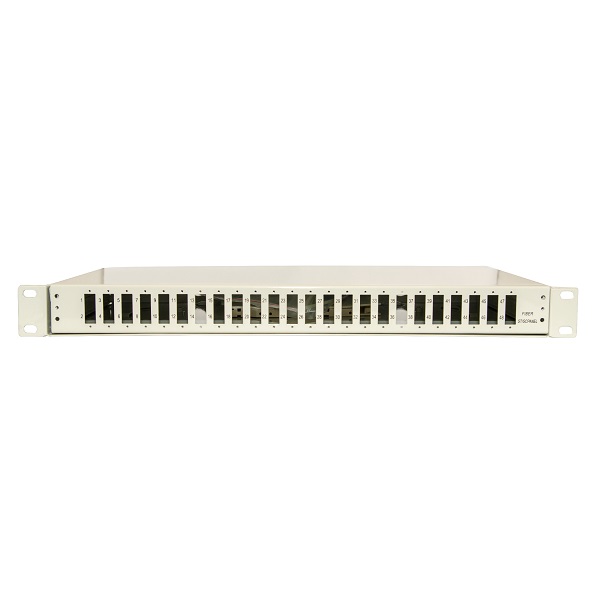 Fiber optički patch panel modularan 19"/1U sa 24 duplex slota (3 x 8) sa slajd mehanizmom i splajs kasetama (FMP-24DSC-1U-S) - moguće kombinovanje duplex i simplex pločica sa 8 slotova