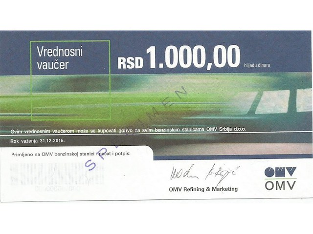 OMV 1000 dinara bon za gorivo specimen