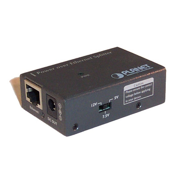 PoE spliter Planet POE-100S Fast Ethernet PoE 10/100M Passive Mode B ulaz 15V do 1A, DC izlaz se može podešavati na 5V, 7.5V ili 12V