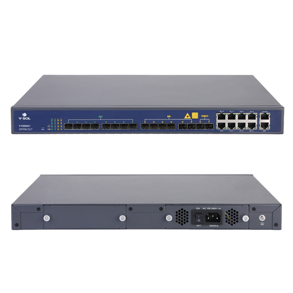 GPON OLT V-Solution V1600G1 sa ugrađenih 8 × GPON SC/UPC SFP class C++ / downstream 2.48Gb/s do 20/40km, 8×GE + 6×SFP + 2×10GE SFP+, do 1024 ONT uređaja (1:128), RIP, OSPF, VLAN, SNMP/Telnet/CLI/E...