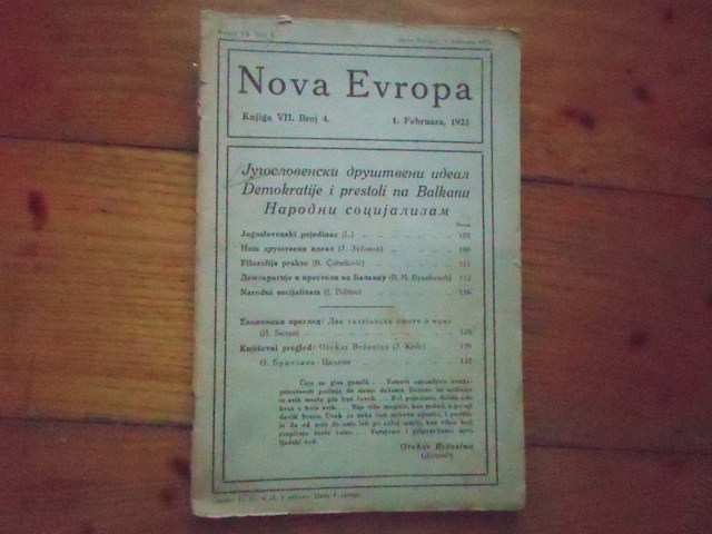 NOVA EVROPA KNJIGA VII BROJ 4 IZ 1923 RETKO