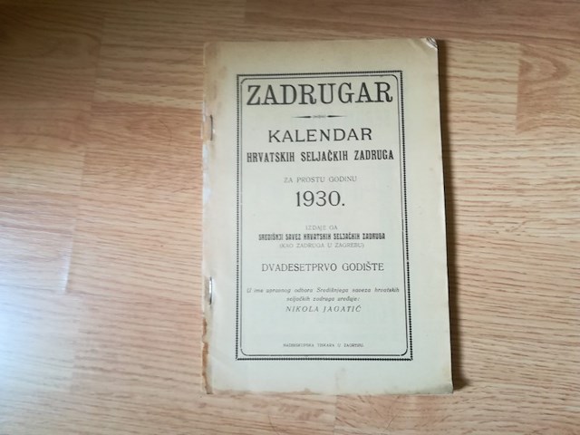 Zadrugar, Kalendar hrvatskih seljačkih zadruga 1930