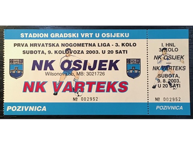 ulaznica za fudbalsku utakmicu Osijek Varteks (63.)