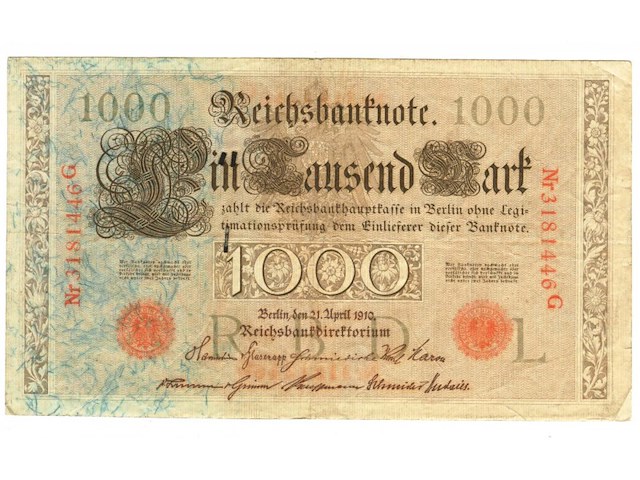 Nemacka 1000 maraka 1910 crvena