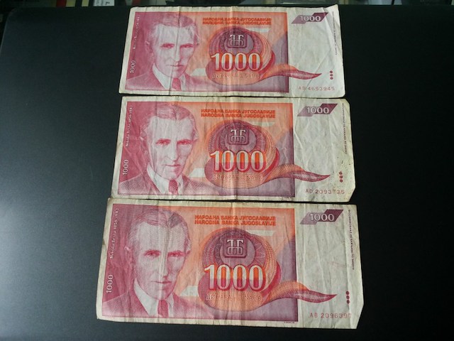 1000 din iz 1992-3 kom
