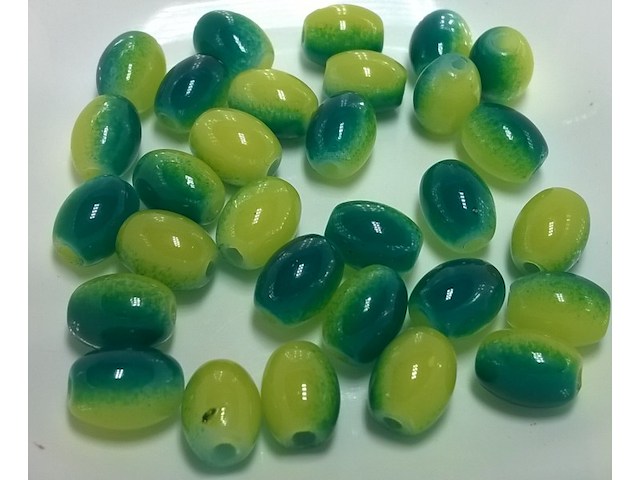 (A418) Staklene Perle Ovalne Zeleno Zute