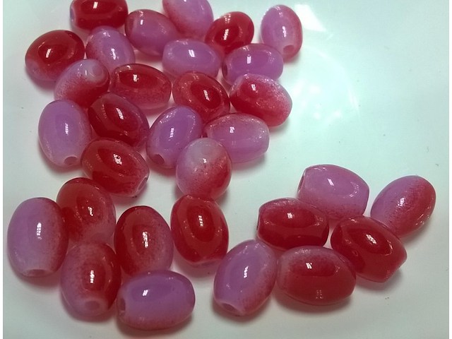 (A435) Staklene Perle Ovalne Crveno Roze 30kom