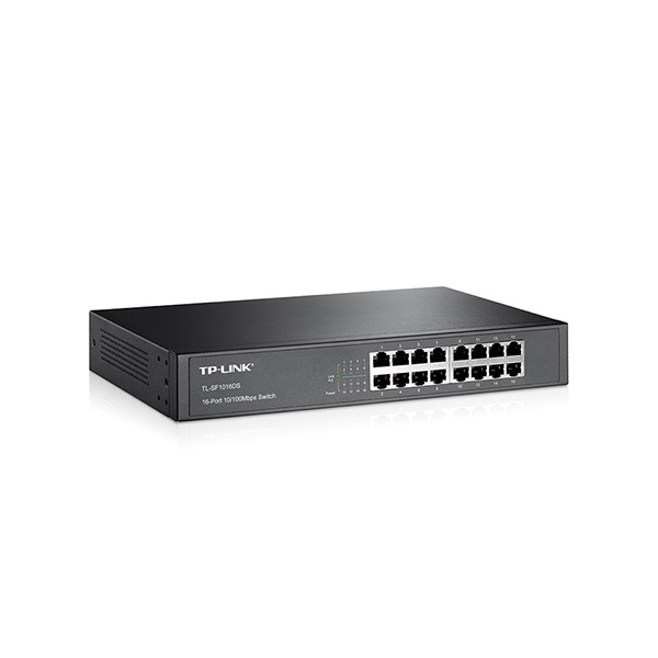 TP-Link TL-SF1016DS 16-port 10/100Mb/s desktop / 19" rackmount svič, 802.3x flow control, 3.2Gbps capacity, interno napajanje AC100-240V /50-60Hz, Energy-efficient – 75% manja potrošnja, max. 2.2W